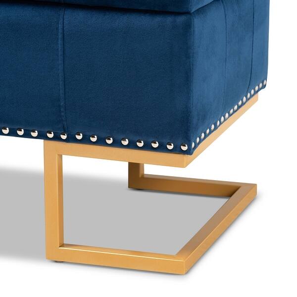 Ellery Luxe and Glam Velvet and Gold Finished Metal Storage Ottoman - On Sale - Bed Bath ...