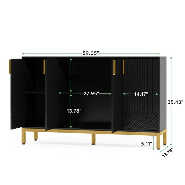 Modern Black Storage Cabinet, 59 Inch Console Cabinet Sideboard Buffet ...