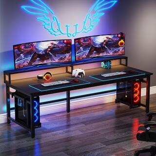 Two Person Gaming Desk with Monitor Stand CPU Shelves - Bed Bath ...