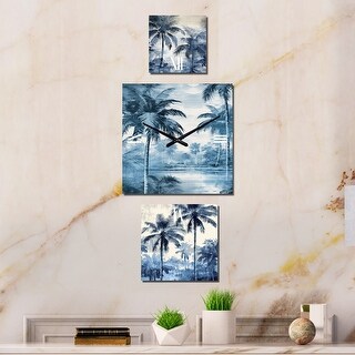 Designart "Vintage Blue Palm Trees Shadows" Palms & Palm Trees & Palm ...