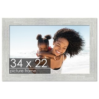 34x22 Distressed/Aged White Washed Complete Wood Picture Frame with UV ...