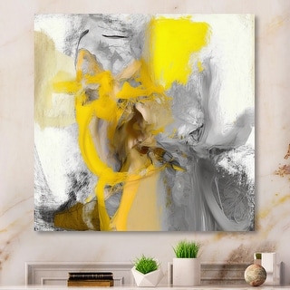 Designart "Mustard Yellow And Vivid Gray I" Abstract Painting Canvas ...