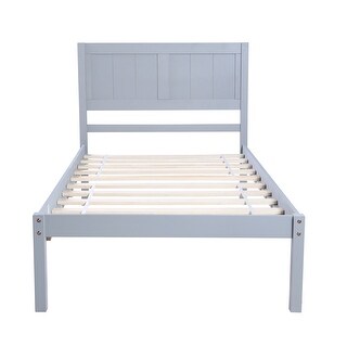 Easy Assemble Compact Twin Wood Platform Bed with Headboard and Slats ...