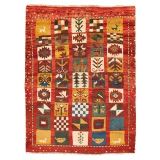 ECARPETGALLERY Hand-knotted Kashkuli Gabbeh Red Wool Rug - 5'1 x 6'9 ...