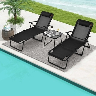 Costway 3pcs Patio Folding Chaise Lounge Chair PVC Tabletop Set - See ...