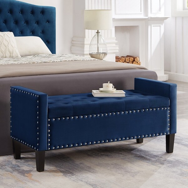 Navy velvet storage bench store
