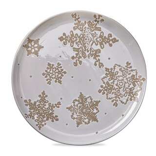 "Falling Snow Platter" Winter Gold Snowflake 14-inch Round White ...