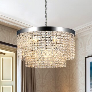 Kibly 9-Light Modern Glam 3-Tiers Crystal Drum Chandelier for Dining ...