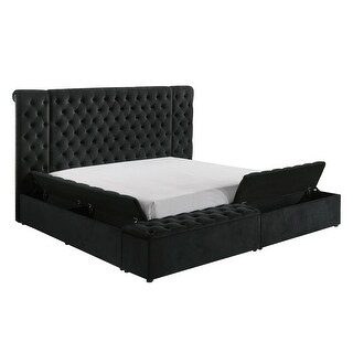 Queen Size Velvet Upholstered Storage Bed with Tufted Headboard and ...