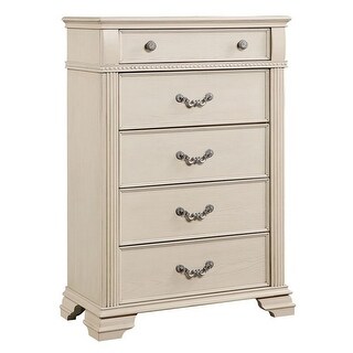 Akia 53 Inch 5 Drawer Tall Dresser Chest, Round Metal Knobs, Crisp ...