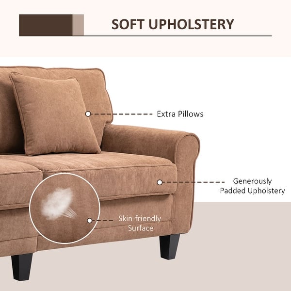 HOMCOM Modern Classic 3-Seater Sofa Corduroy Fabric Couch with Pine ...