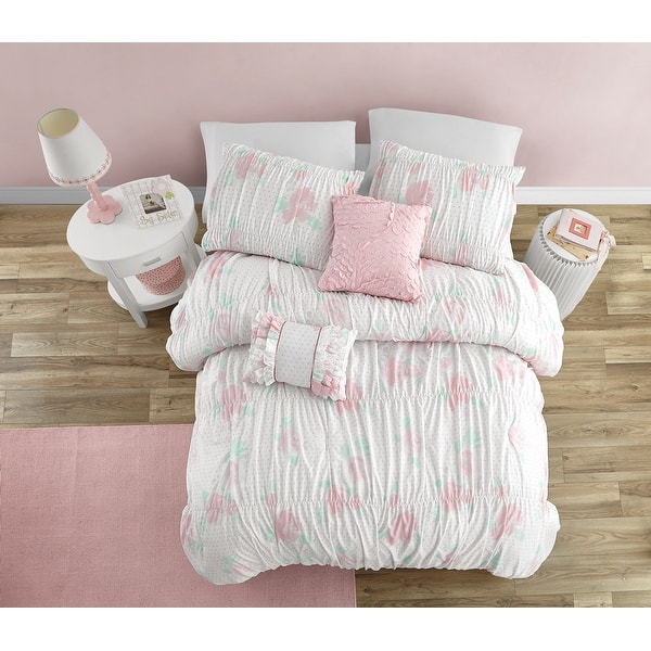 Tabitha Smocked Floral Ultra-soft Microfiber Comforter Set with Soft ...
