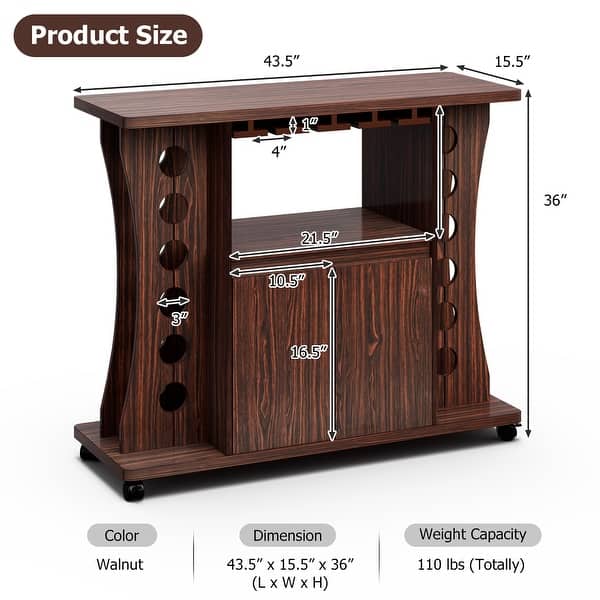 Wood Buffet Server Rolling Sideboard Console Table w Wine Bottle Rack ...