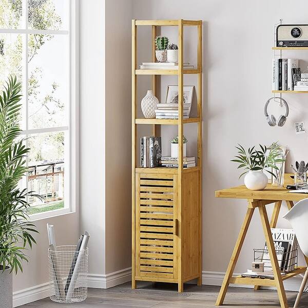 Storage Tall Slim Cabinet with Shutter Door and 3 Tier Shelves - 13"D x ...