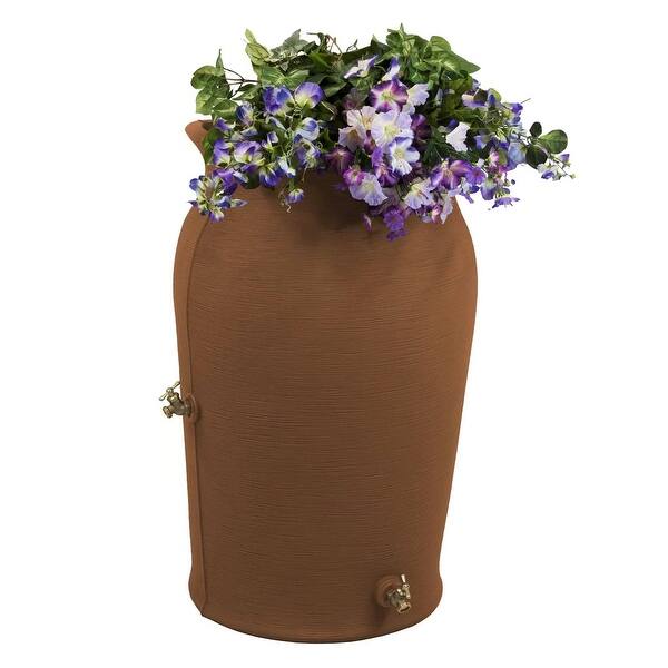 50-Gallon Plastic Urn Rain Barrel with Planter Top - 38'' H x 26'' W x ...