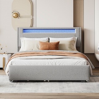 Light Bars Bed Gray Teddy Fleece Queen Bed, Twin XL Trundle, 2 Drawers ...