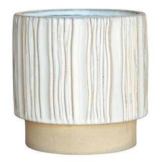 Ceramic Cachepot with Vertical Stripes Pattern, Set of 4, White - Bed ...