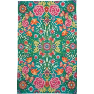 Lola Bright Tropical Wool Rug, Turquoise Green/Hot Pink, Accent Rug ...