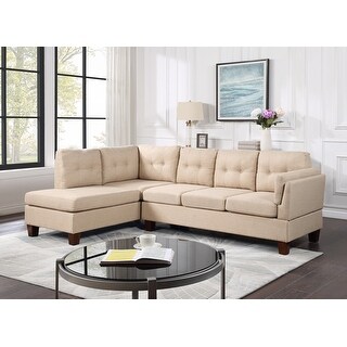 Modern Linen Sectional Sofa with Removable Button Tufted Back Seat Cushion, L-shape Couch with ...
