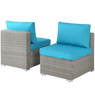 2-Piece PE Rattan Wicker Sectional Cushioned Sofa Chair with Cushions ...