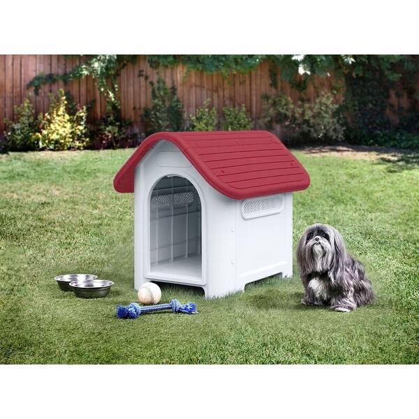 Red Dog & Cat House Kennel Dog Shelter All Weather Plastic Doghouse ...