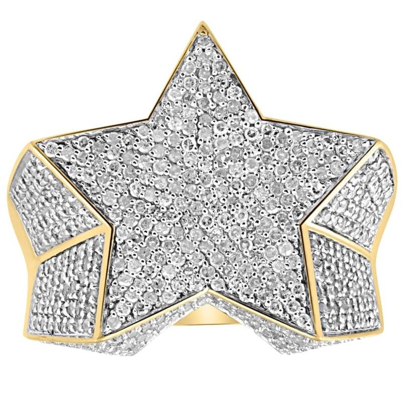 2Ct Diamond Men's Yellow Gold Star Ring - Overstock - 41686078