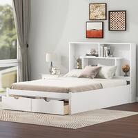 King Size Upholstery Platform Bed with Storage Headboard, 2 Drawers and ...