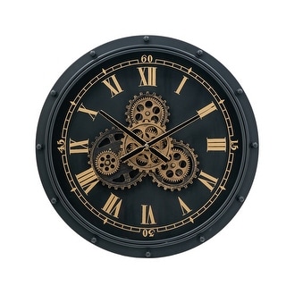 Large Roman Numeral and Bolted Gear Wall Clock - 19.75" - Black and ...