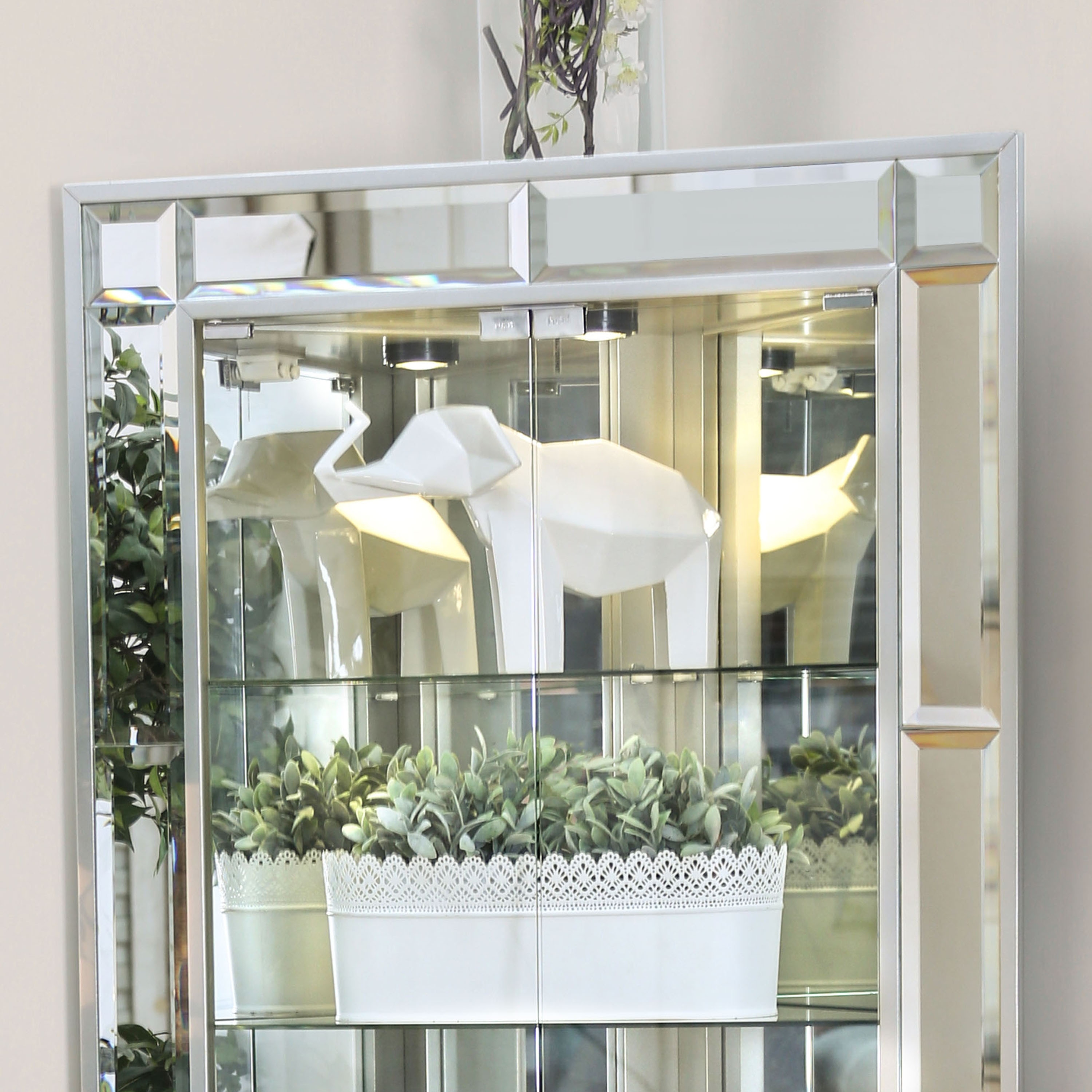 Aloma Contemporary Silver Glass 5 Shelf Corner Curio by Furniture of America Bed Bath Beyond 30757898