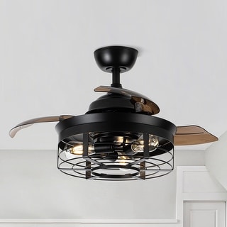36-in Industrial 3-Blade Matte Black Cage Ceiling Fan with Remote and ...