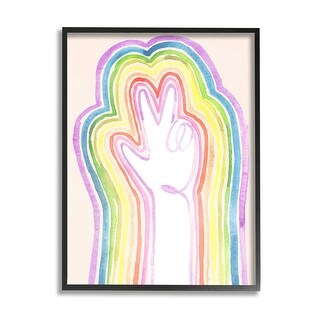 Stupell Radiant Peace Sign Rainbow Whimsical Linework Framed Wall Art ...