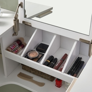 Compact Vanity Ledge with Fold-Down Mirror & Storage - Bed Bath ...