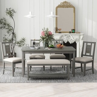 6-Piece Dining Set, Minimalist Rectangular Table, 4 Upholstered Chairs ...