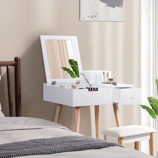 43.3" Modern Dressing Table Set with Flip-top Mirror and LED Light ...
