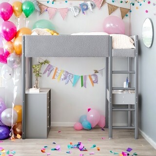 Full Size Teddy FleeceLoft Bed Wood Bed With Soft Padding,Storage Shelf ...