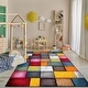 Colorful Living Room Rug with geometric Squares, Multi-Colored - Bed ...