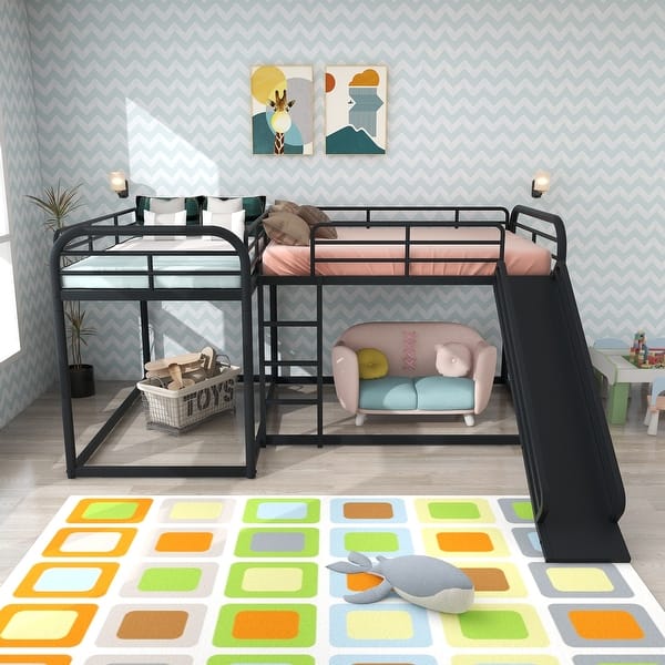 Twin and Full Size Mental Bunk Bed With Slide For 4-Person - Bed Bath ...