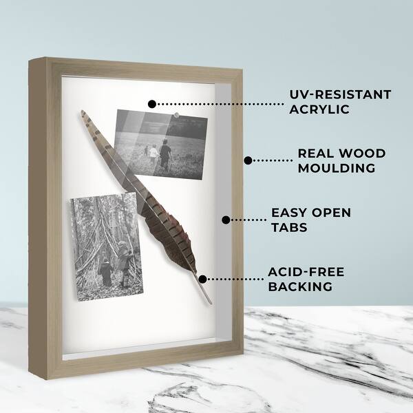 15x14 Shadow Box Frame Grey Real Wood Rustic Shadowbox Display Frame UV ...