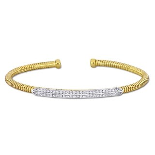 Miadora 1 1/2ct TGW Cubic Zirconia Omega Design Open Bangle in Yellow ...