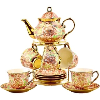 20 Pieces Porcelain Chinese Tea Set With Holder and Painting,Red - N/A ...