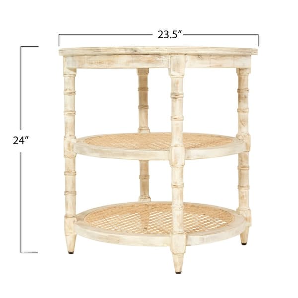 Round Mango Wood Table with 2 Cane Shelves - Bed Bath & Beyond - 31638210