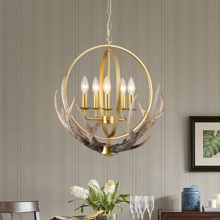 Rustic Vintage 5 Light Antler Chandelier, Farmhouse Ceiling Light ...
