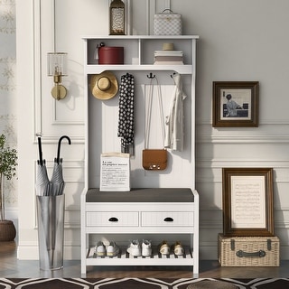 3-in-1 Design Hall Tree Coat Rack Bench, Entryway Bench Coat Rack - Bed ...