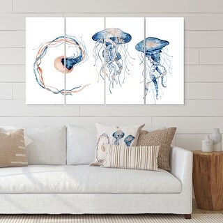 Designart "Blue Squids On White" Nautical & Coastal Canvas Wall Art ...