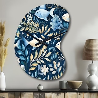Coastal Tranquility Seaside Fish Pattern - Coastal Large Wall Clocks ...