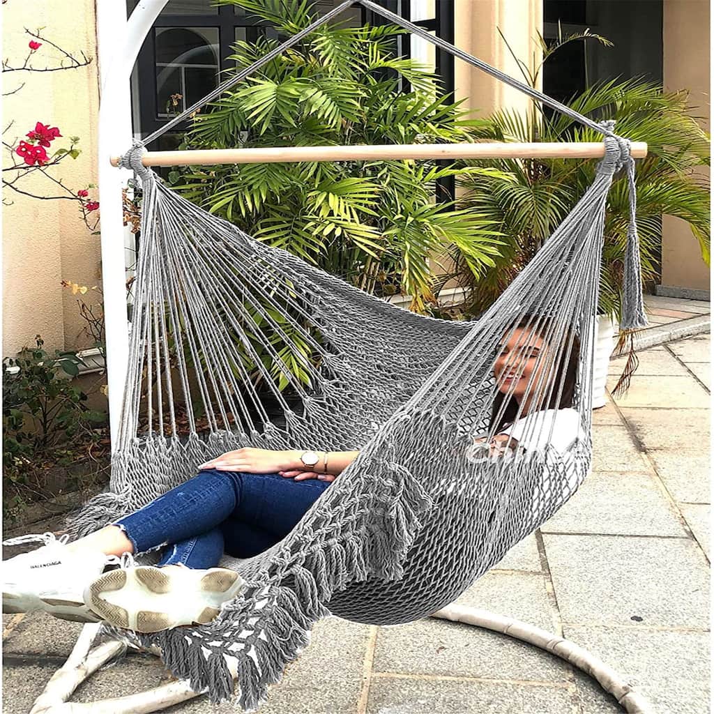 Hammock Chair Super Large Hanging Chair Soft-Spun Cotton Rope Weaving ...