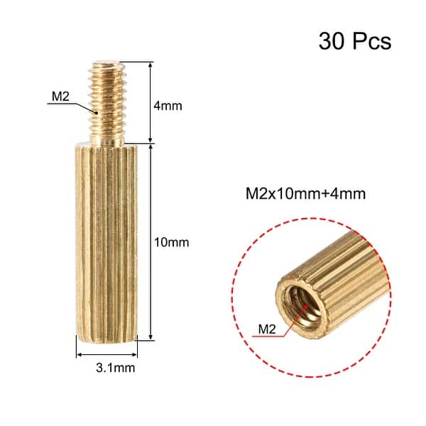 M2 x 31 mm + 3 mm Male to Female Cylinder Knurled Brass Spacer Standoff ...