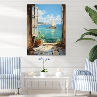 Designart "Sailing Boat Ocean Windows View II" Coastal Windows Wall ...