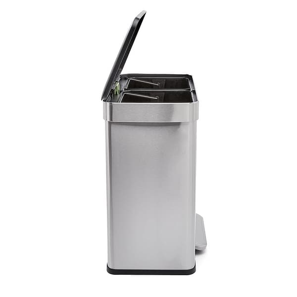 Rectangular Recycling Trash Can with 2 Compartments, Grey,Silver, 60 ...