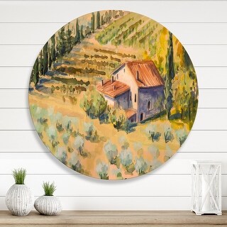 Designart 'Little Farm In Countryside' Country Metal Circle Wall Art ...